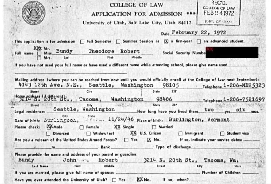Ted Bundy, College Information and Transcripts. | Another Bundy Blog.